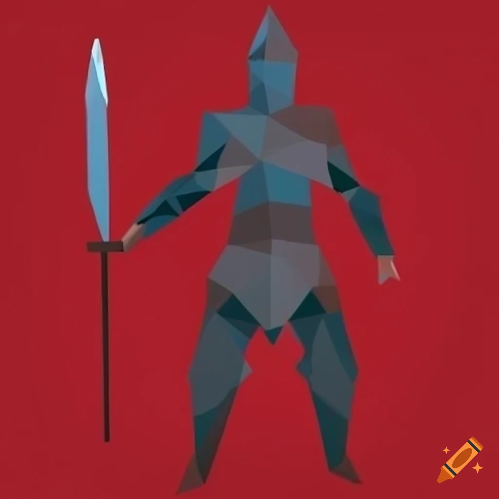 2d pencil drawn low poly warrior, low poly warrior facing forward ...