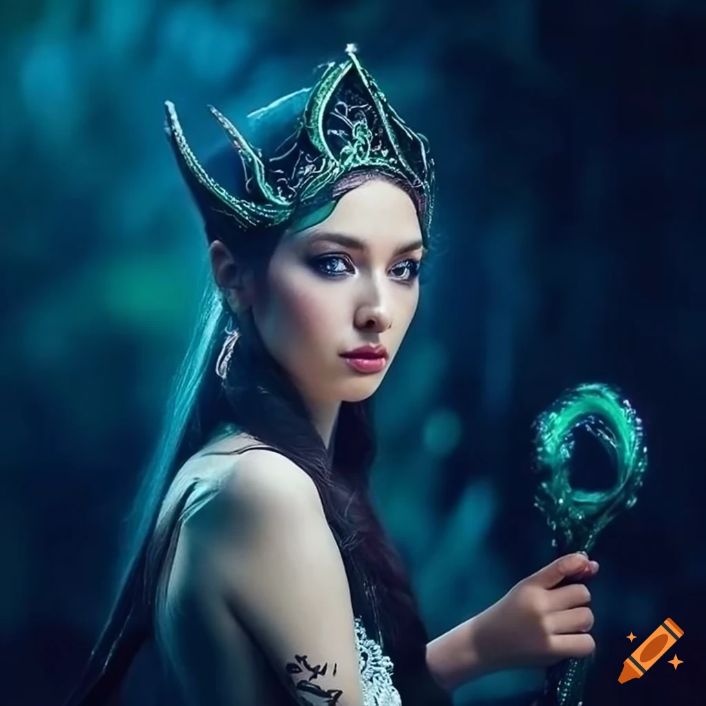 Faerietale couture sorceress young model with circlet and mighty ...