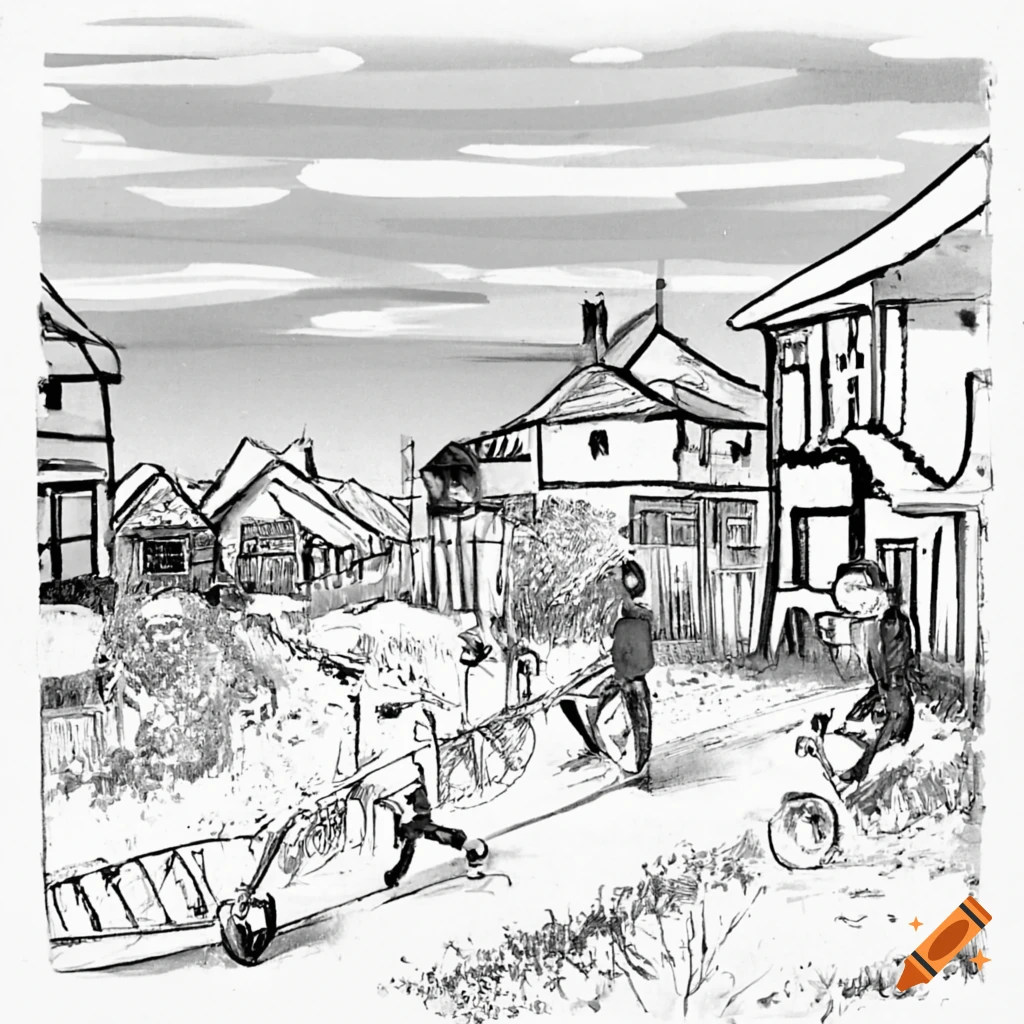 In the morning, a group of children pulling a cart through a village on ...
