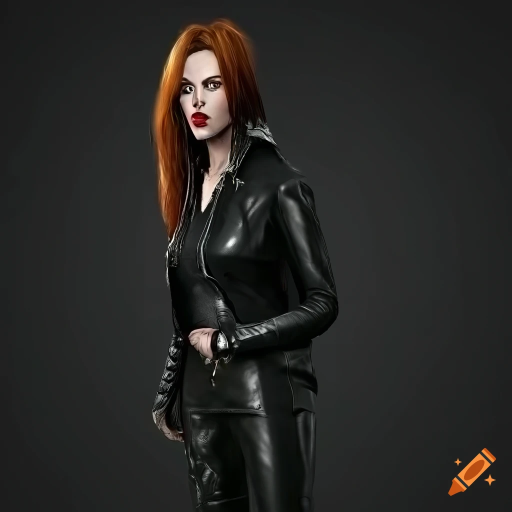 Photorealistic, fairuza balk, ginger hair, slim, punk style, zip front ...
