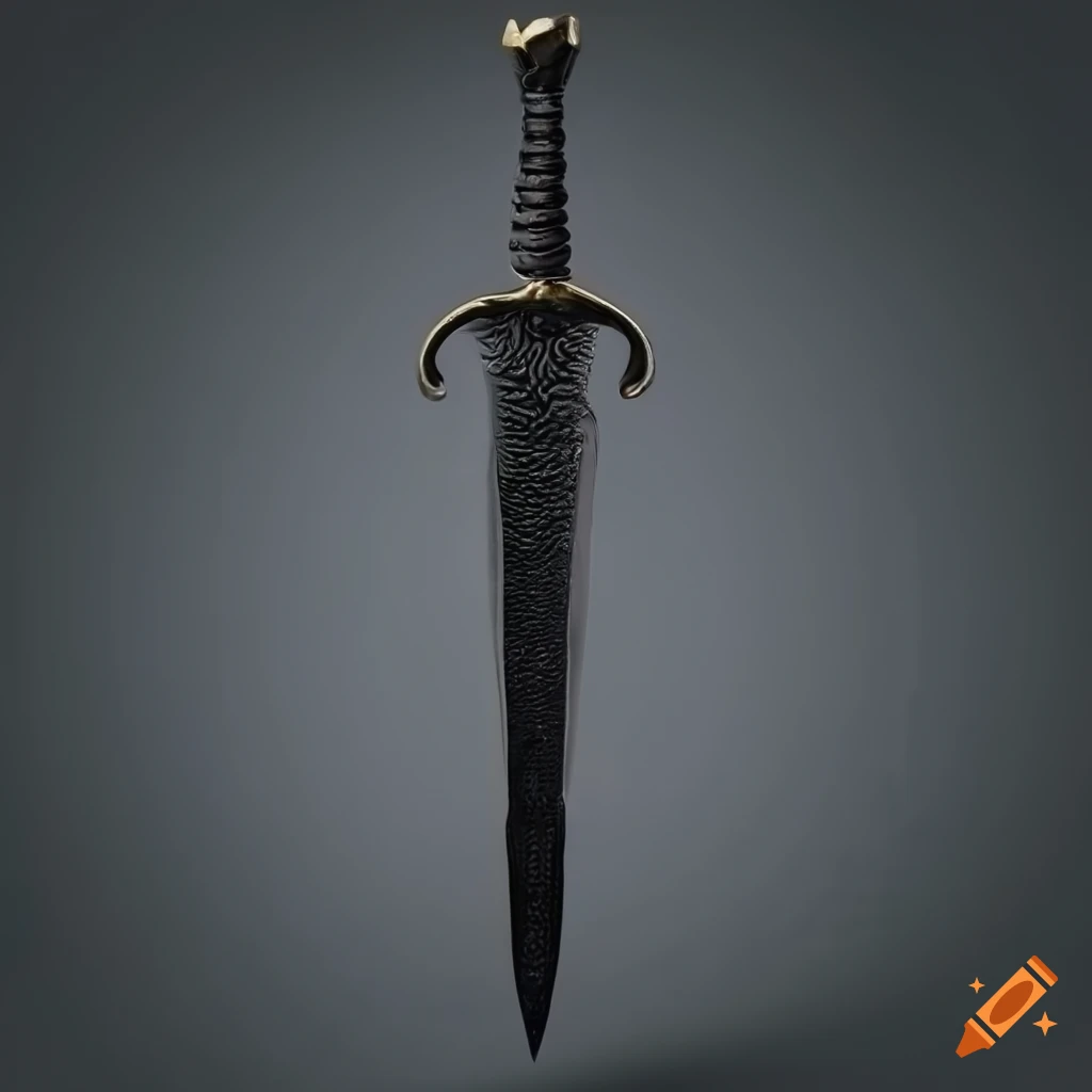 Sleek black shortsword with spider web pattern on blade on Craiyon