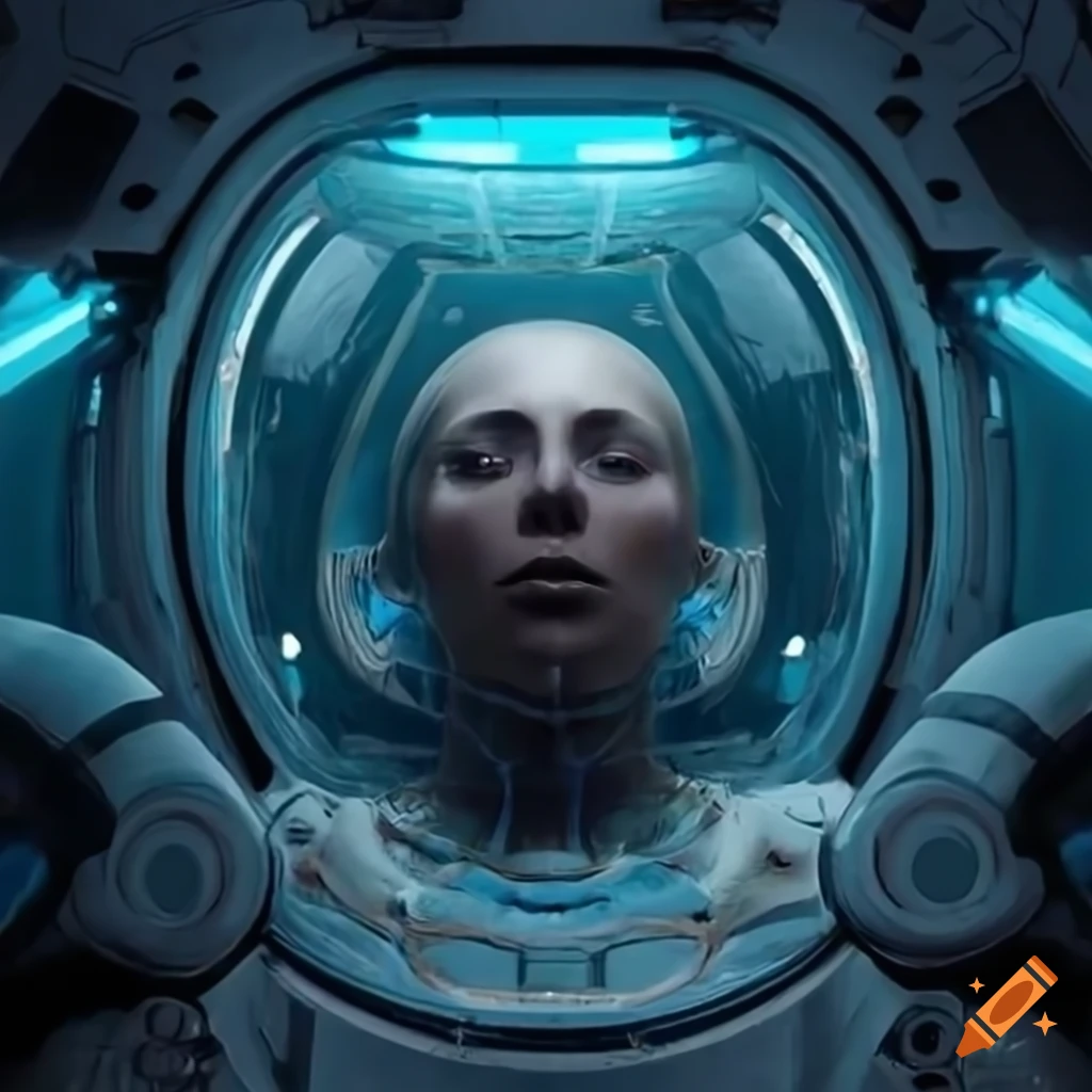 Humano durmiendo dentro de una capsula espacial dentro de una nave hd futurista hiperrealista on ...