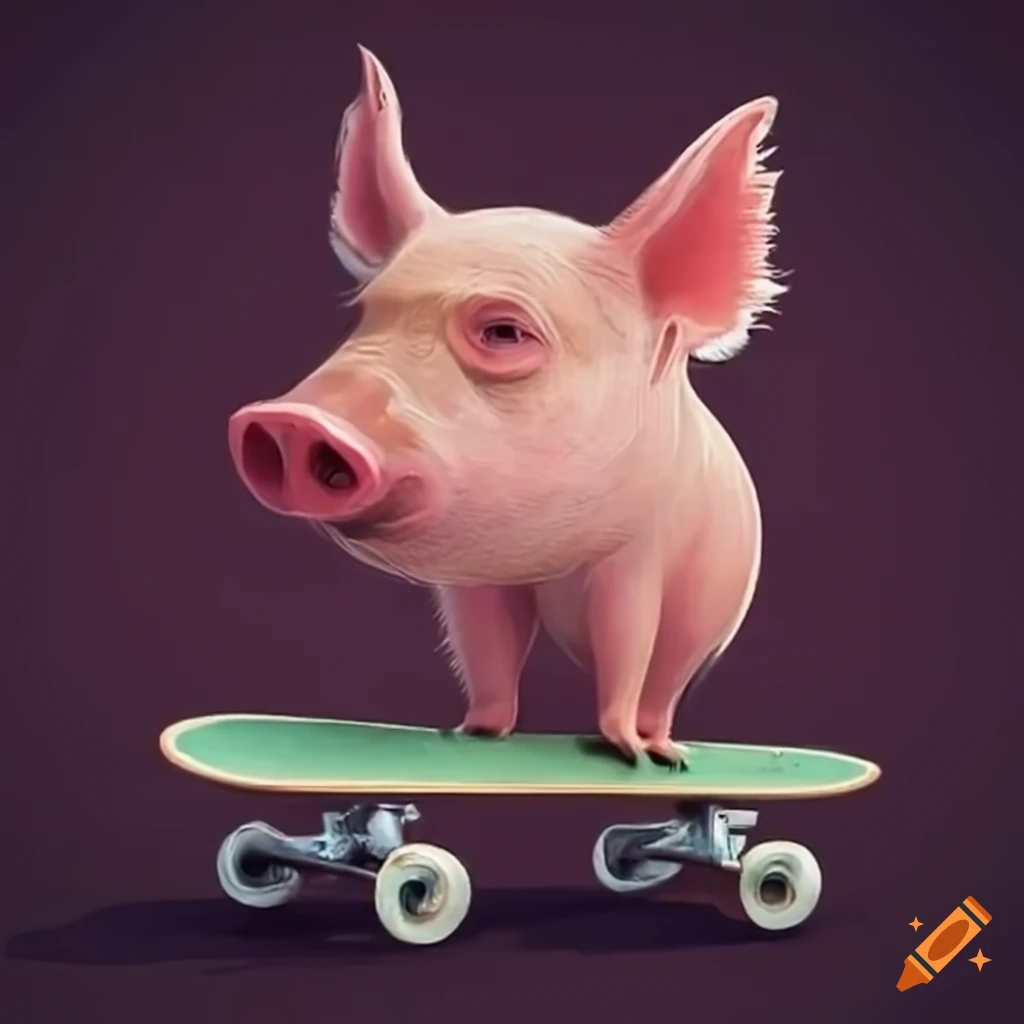 A pig on a skateboard