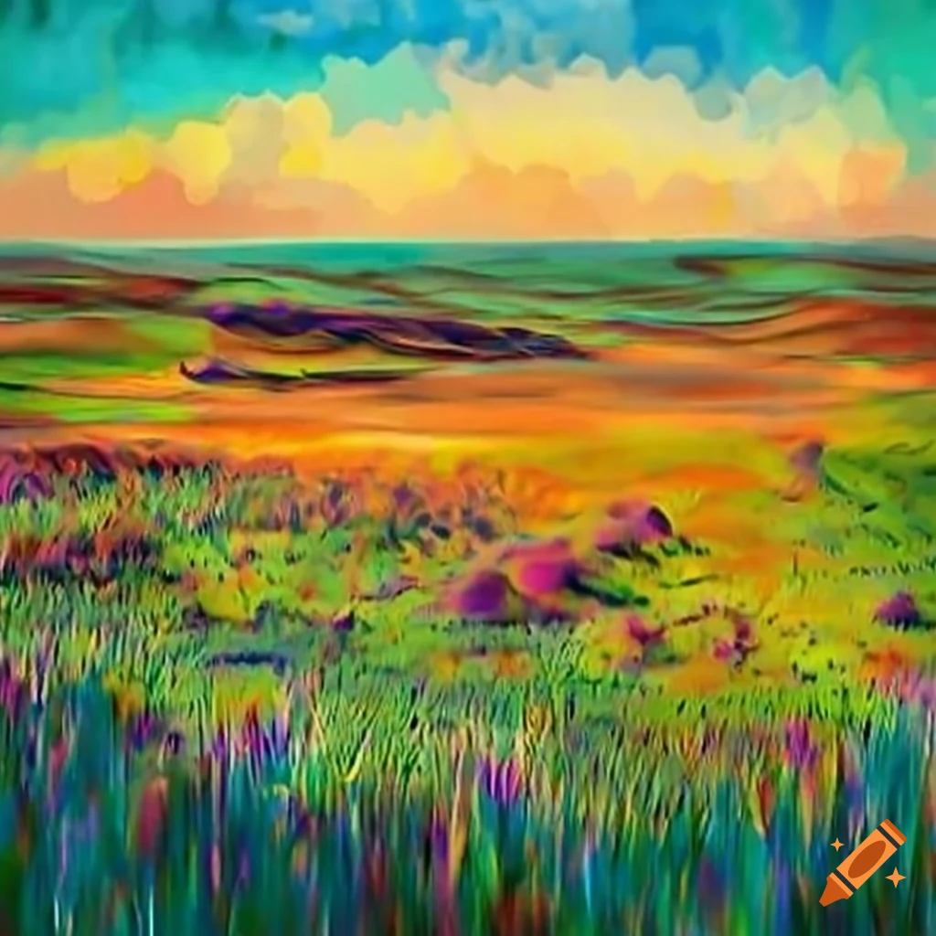 Vibrant pre-columbian rolling prairie grasslands on Craiyon