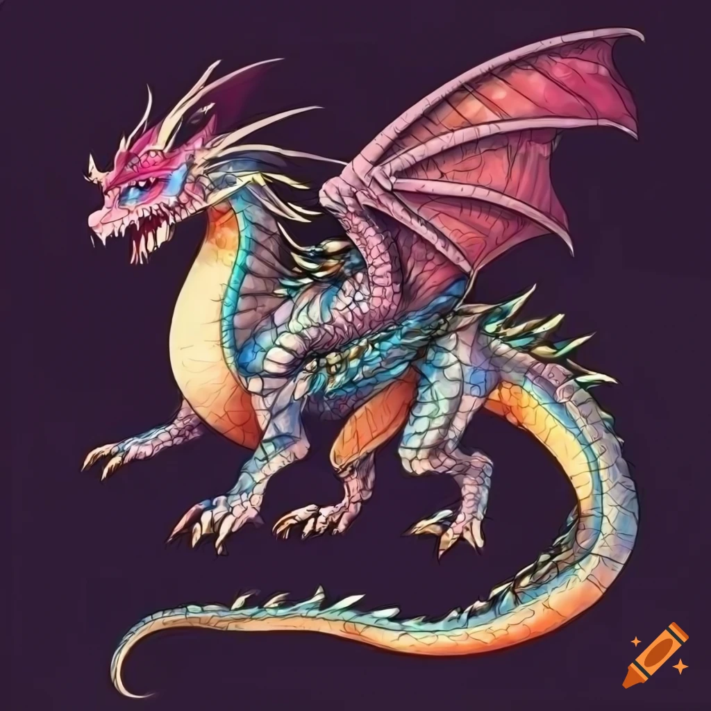 Concept designs of a dragon. full dragon body. dragon has four legs and ...