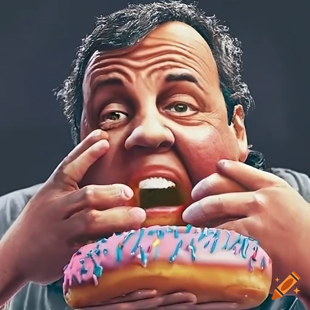 Chris christie and rob reiner eating giant doughnuts