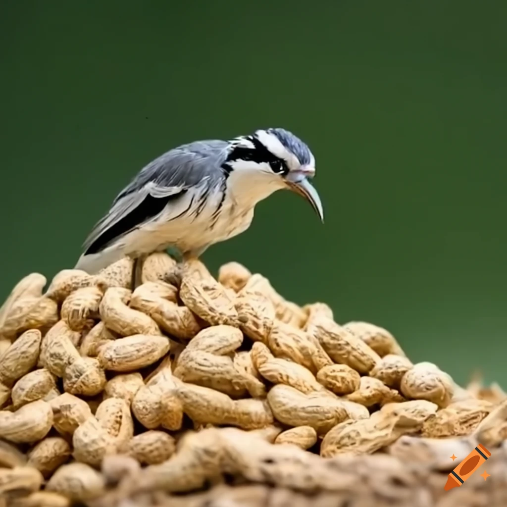 Furious bird on pile of peanuts on Craiyon