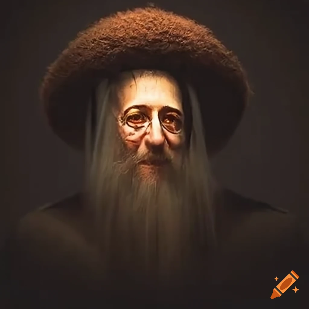 Devout hasidic Rabbi shaking during prayer, a hale of light around him ...