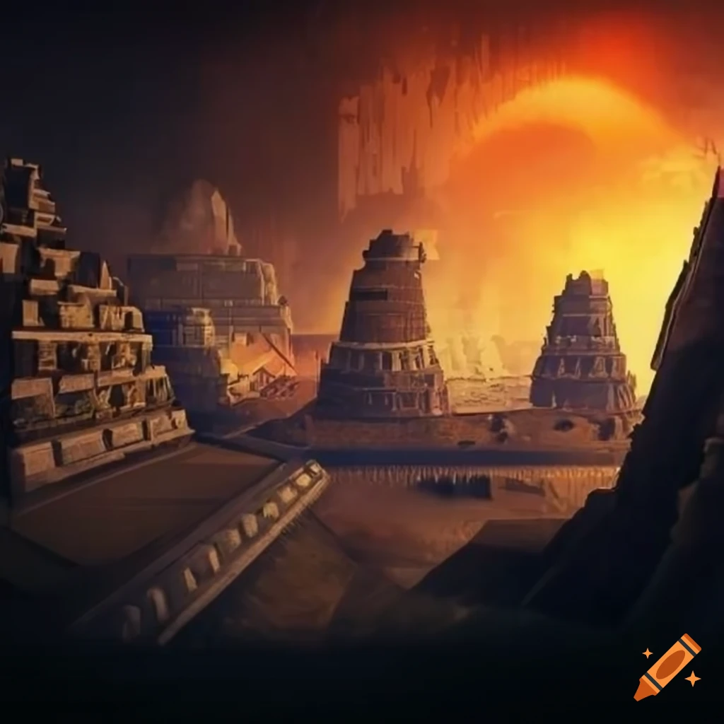 Concept of a large futuristic underground city aztec style