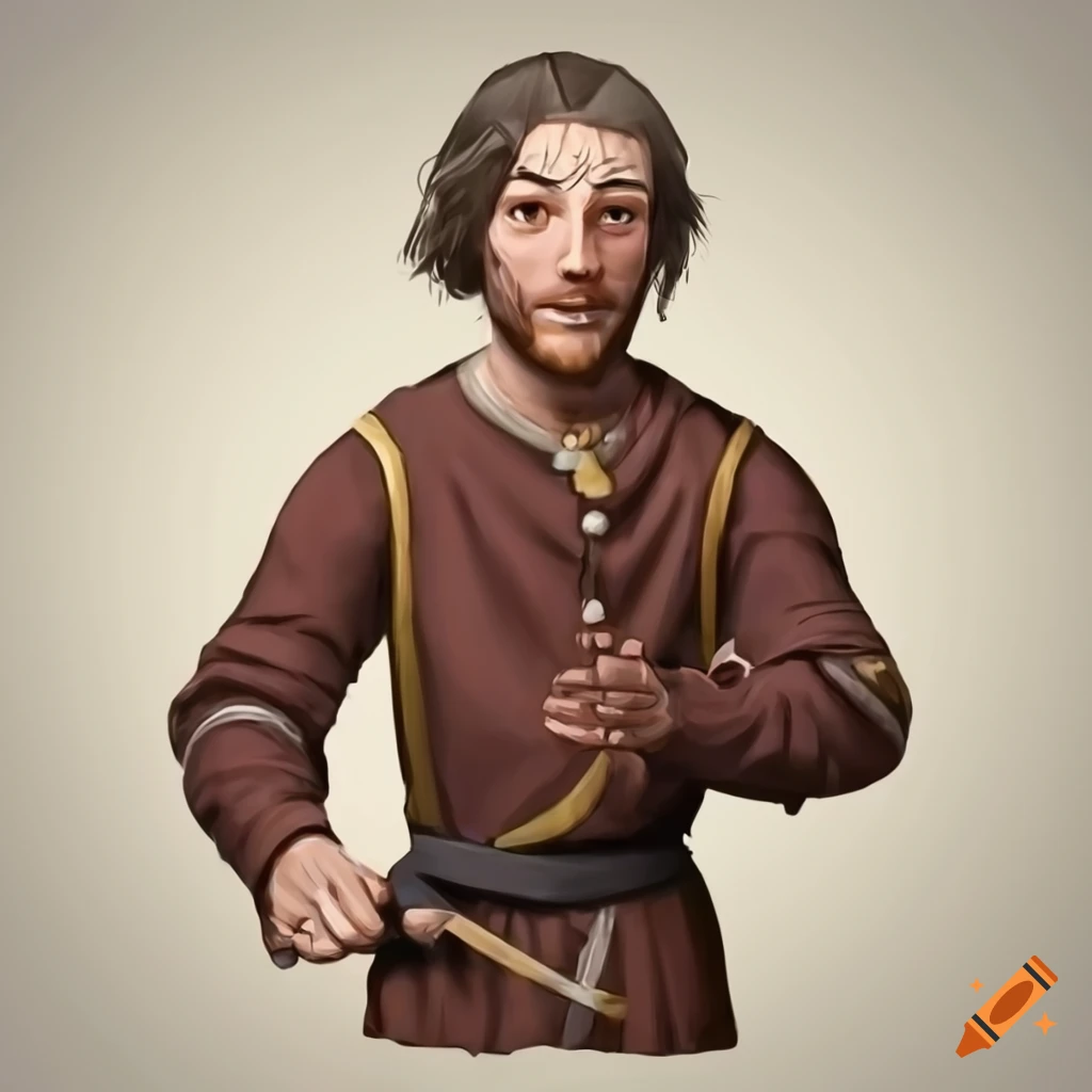 Human male medieval attendant cheerful on Craiyon