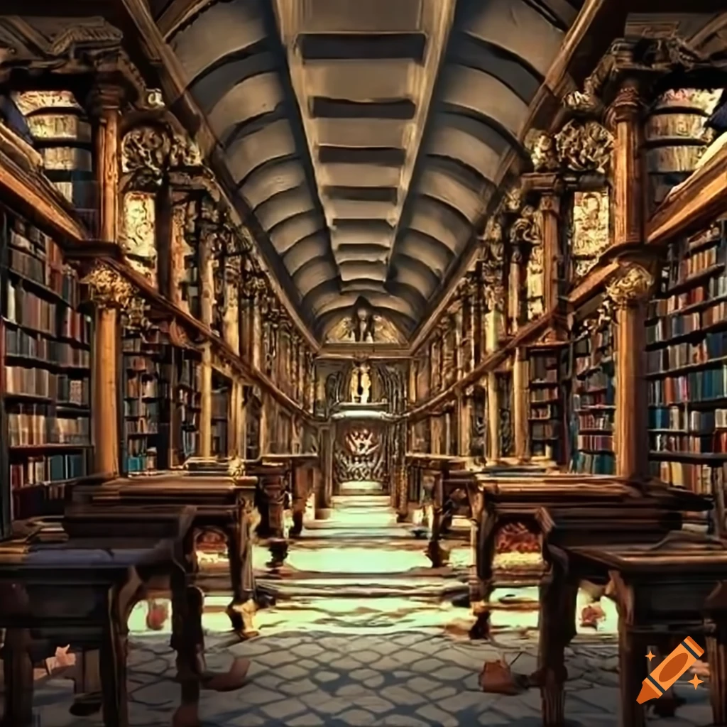 Extensive library filled with ancient tomes and scrolls. However, the ...
