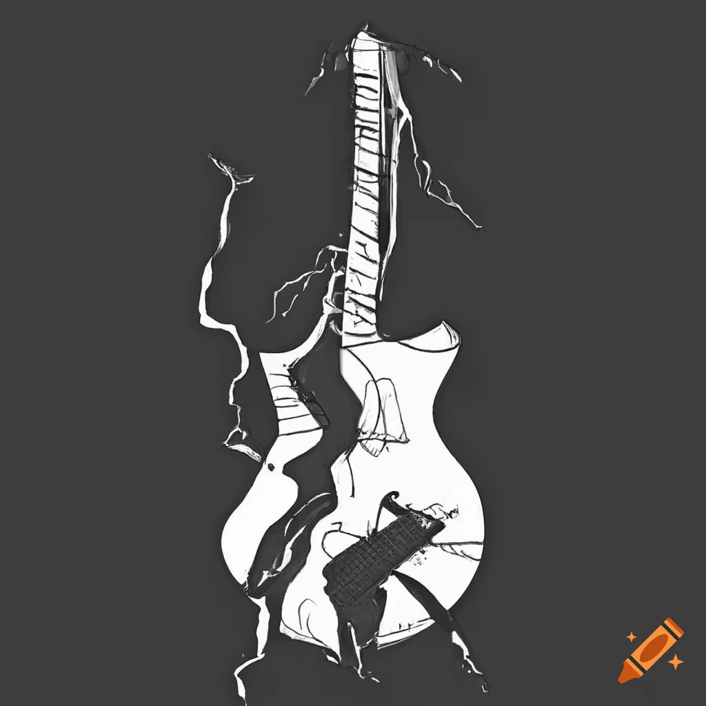 Lightning, broken electic guitar, album cover on Craiyon