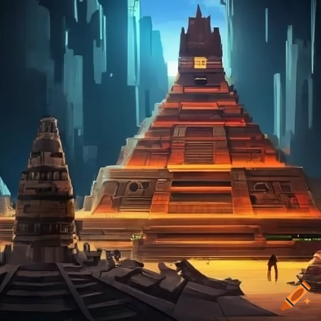 Concept of a great underground futuristic city, aztec style