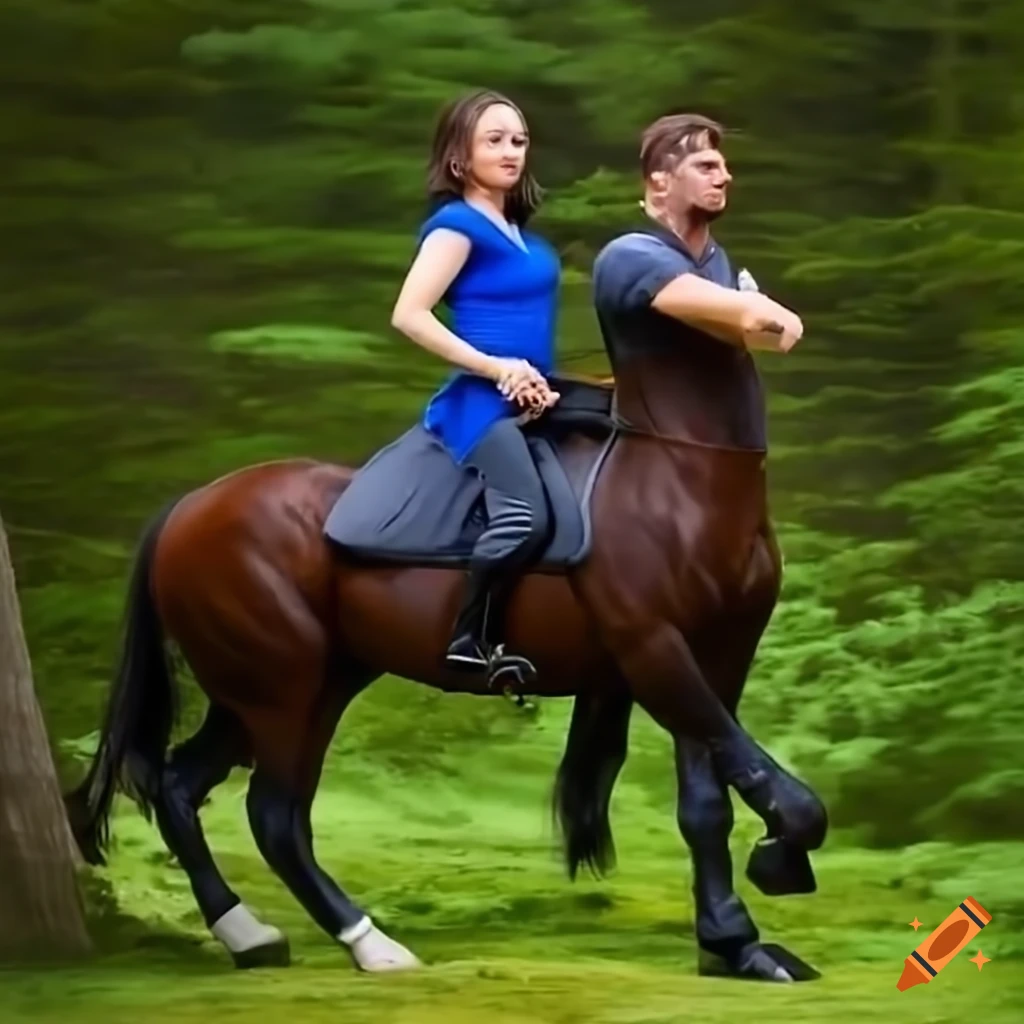 A centaur riding a horse, forest, noon on Craiyon