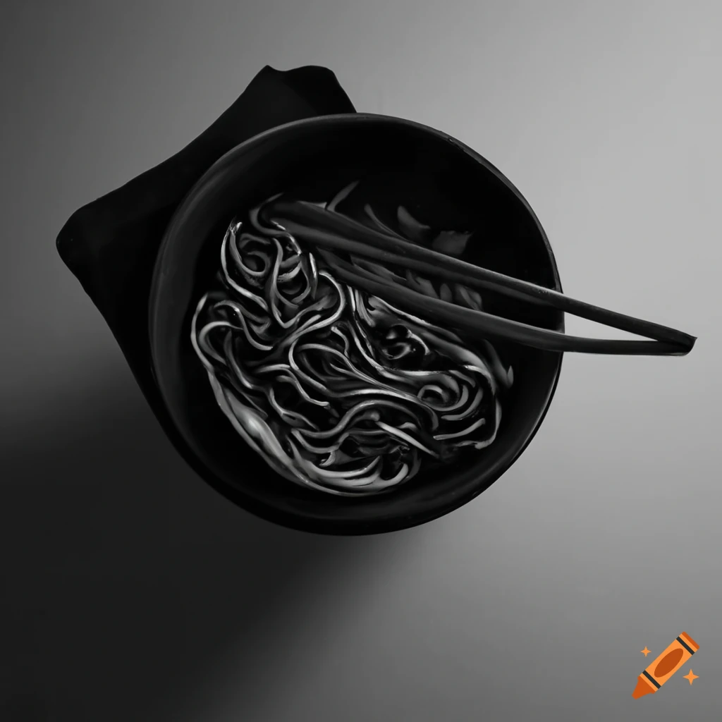 Dark black shadow noodles bowl on Craiyon