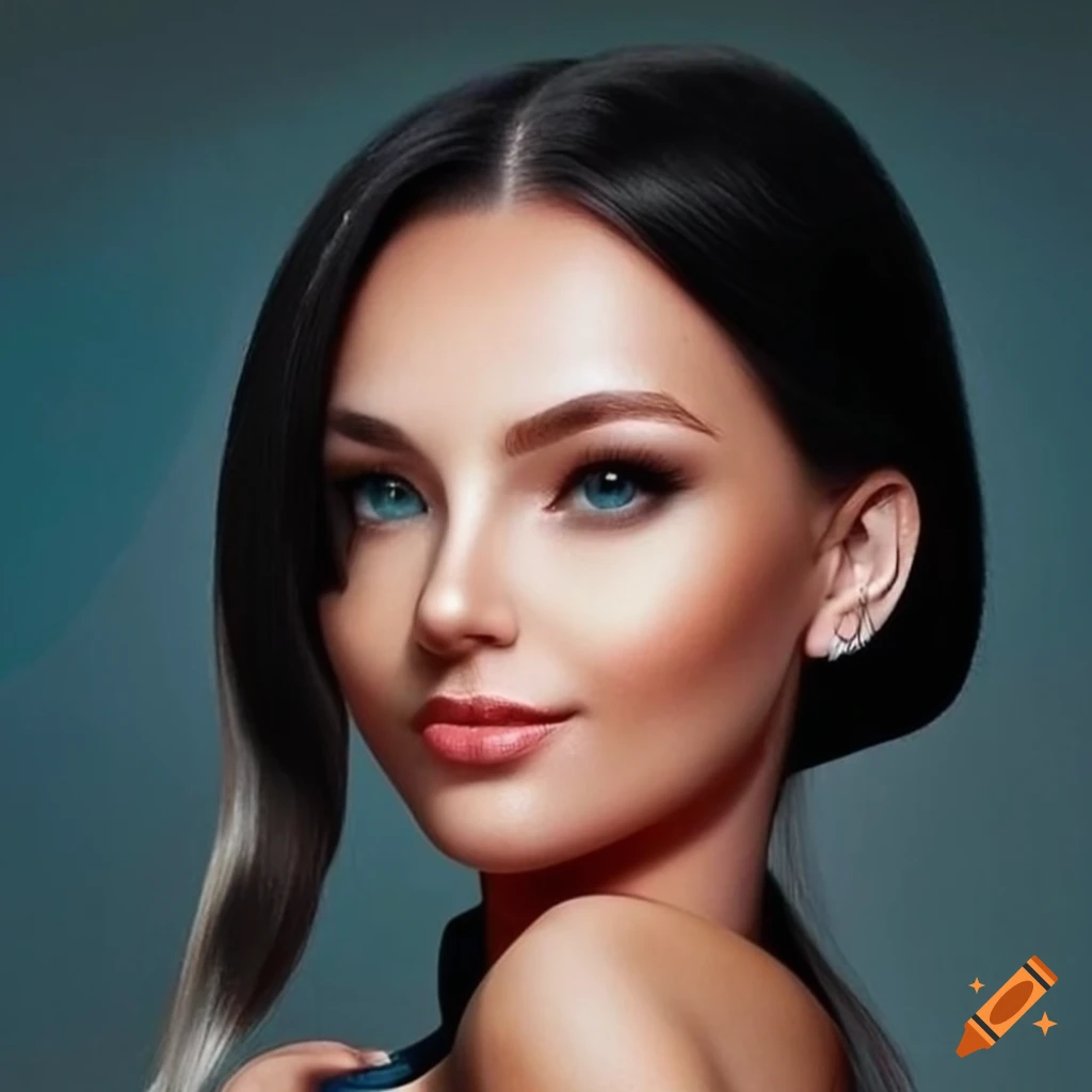 Beautiful czech Woman, warm smile, clear skin, Detailed skin, Long hair, black hair, Symmetrical ...