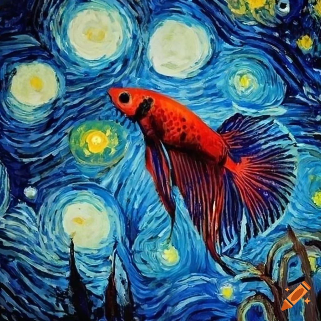 A galaxy koi betta fish is swimming towards me at night under the moon ...