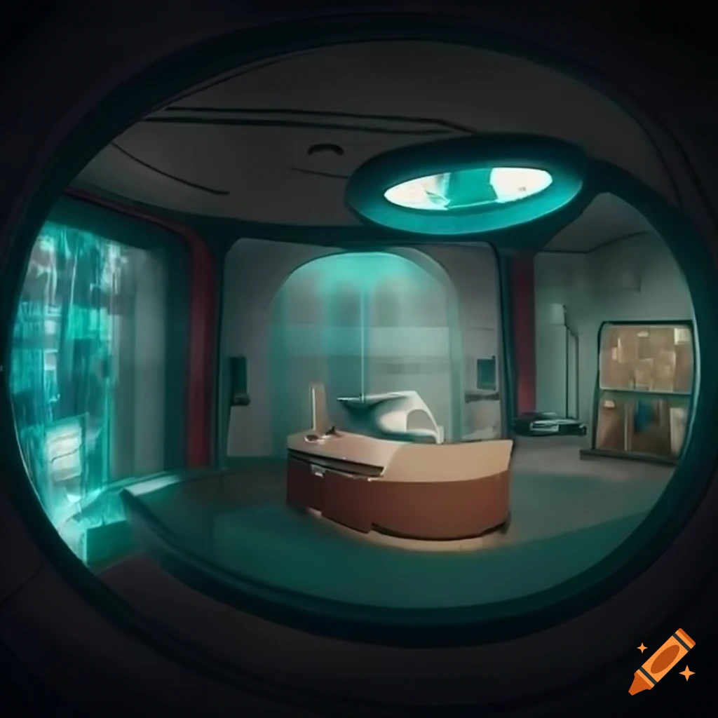 A office. in a retro futuristic enviroment. ultra realistic. high ...