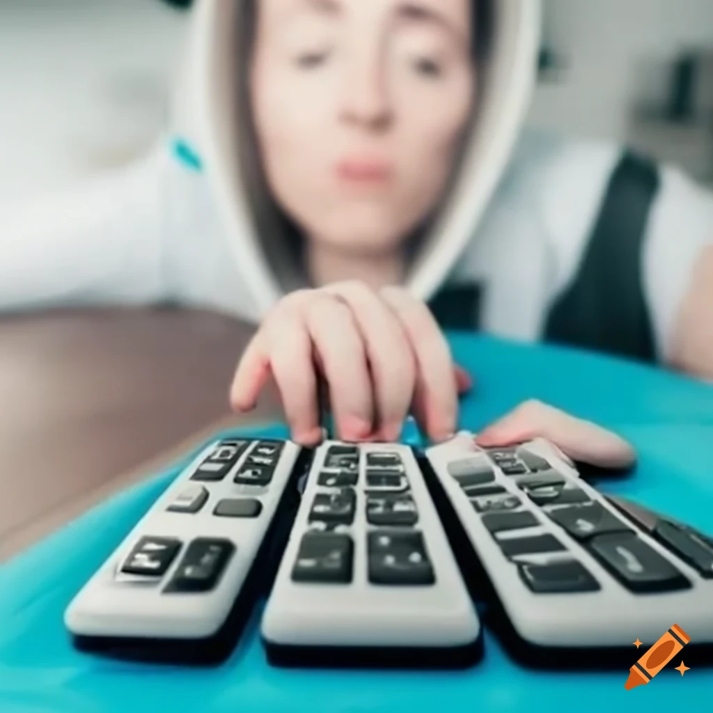 Shrunk people looking up lost between the keys of a keyboard on Craiyon