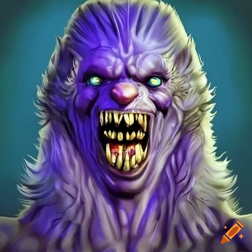 Crazy Muscular Blonde Judy Greer as a Cursed Purple Werewolf on Craiyon