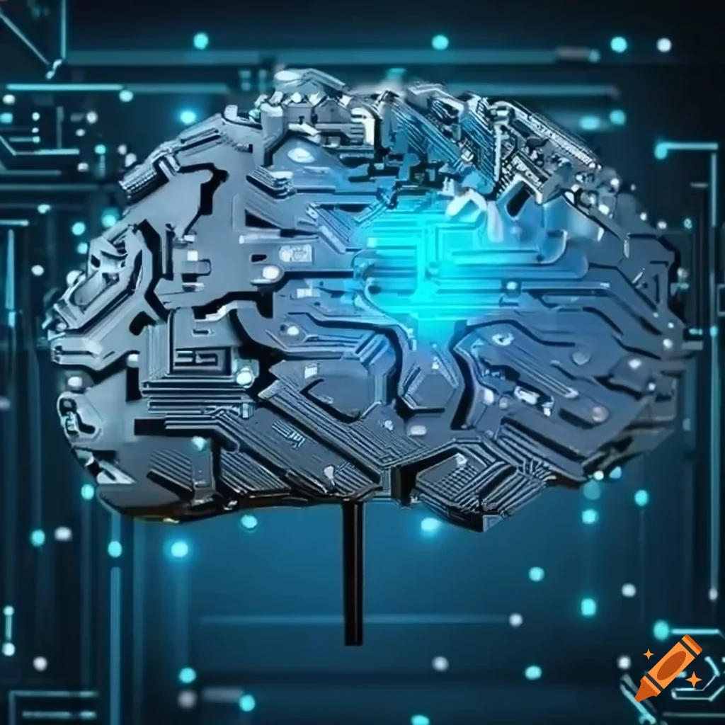 Artificial intelligence brain with electronic circuits 3d