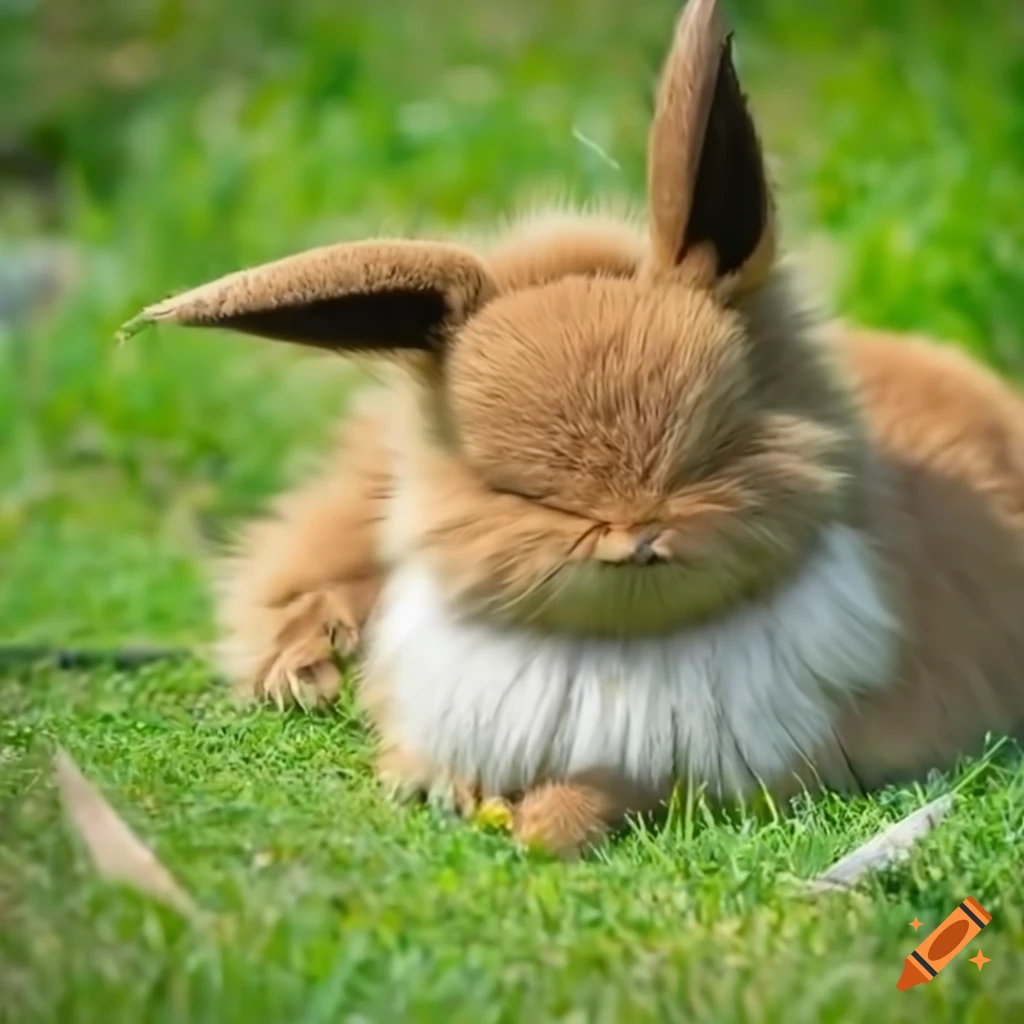 Fluffy eevee sleeping in grass on Craiyon