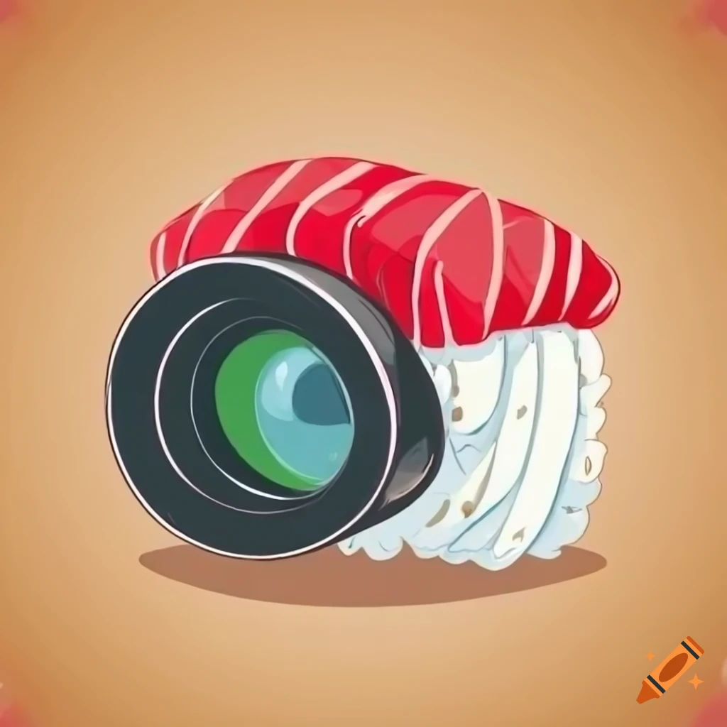 Nigiri sushi holding a camera, cartoon style on Craiyon