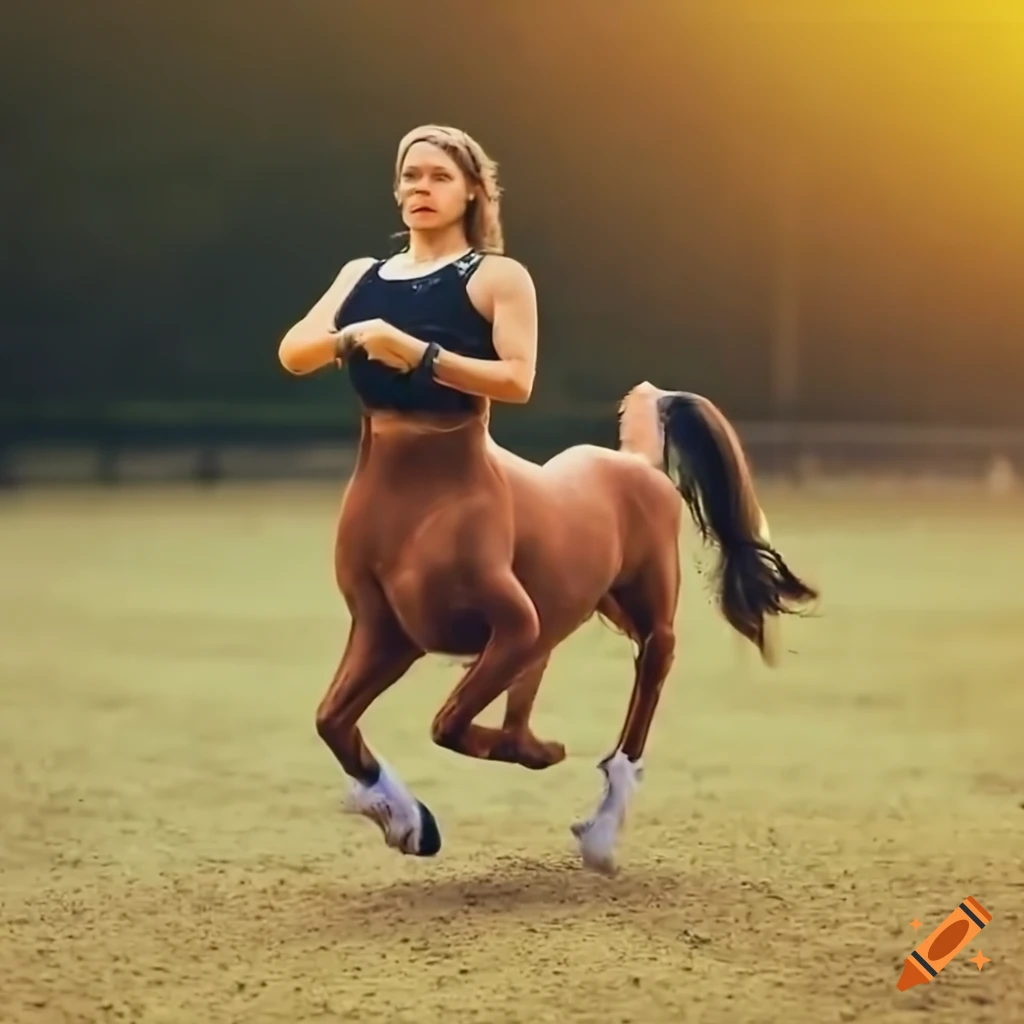Many centaurs competing in equestrian sports; cinematic photograph ...