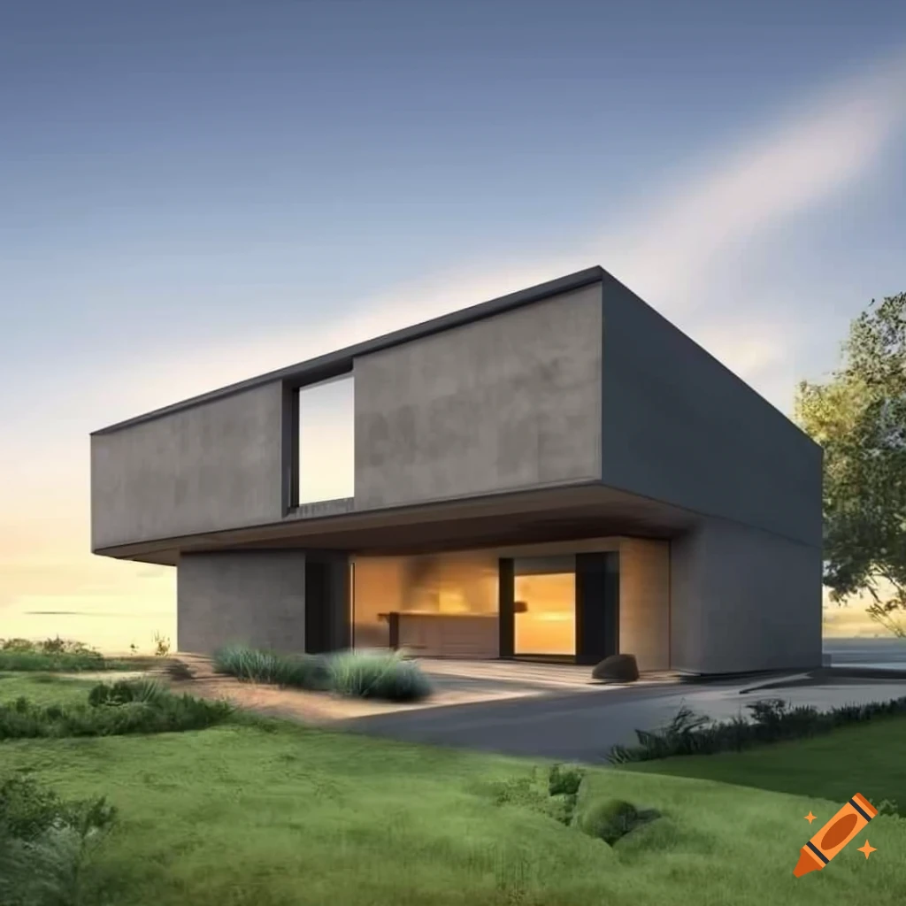 Architectural rendering of a modern concrete house