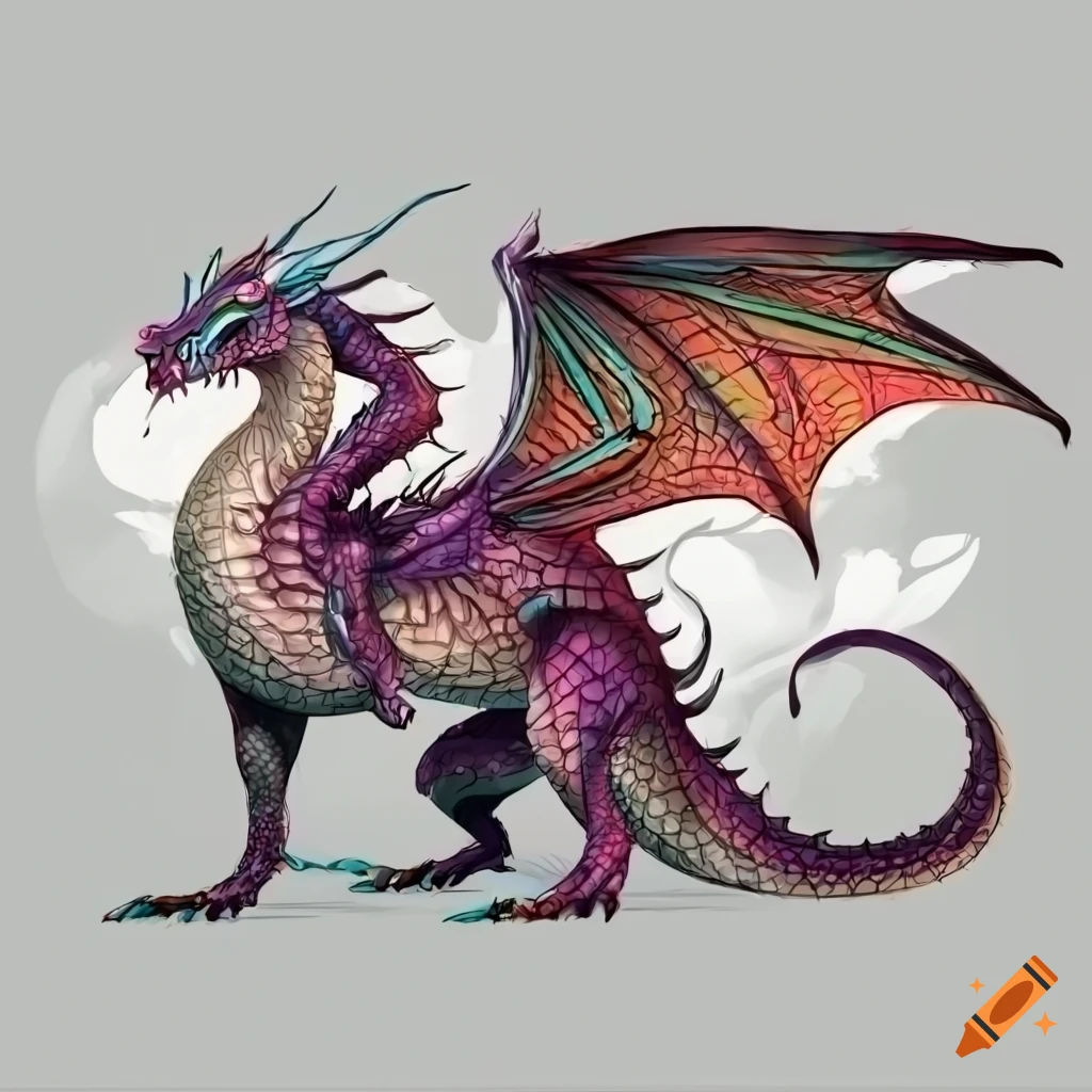 Concept designs of a dragon. Full dragon body. Dragon has four legs and ...
