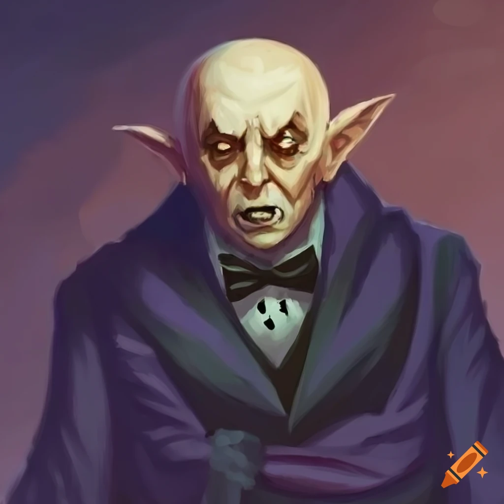 Fat bald male grey-skinned nosferatu wearing formal fantasy robes with ...