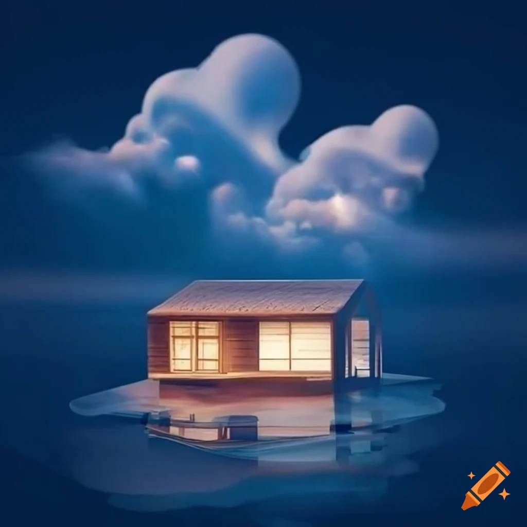 A peaceful cabin floating amongst ethereal clouds