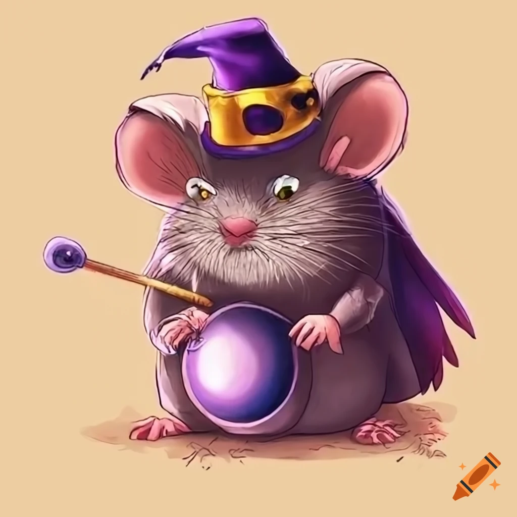 Rat wearing wizard hat and wand on Craiyon