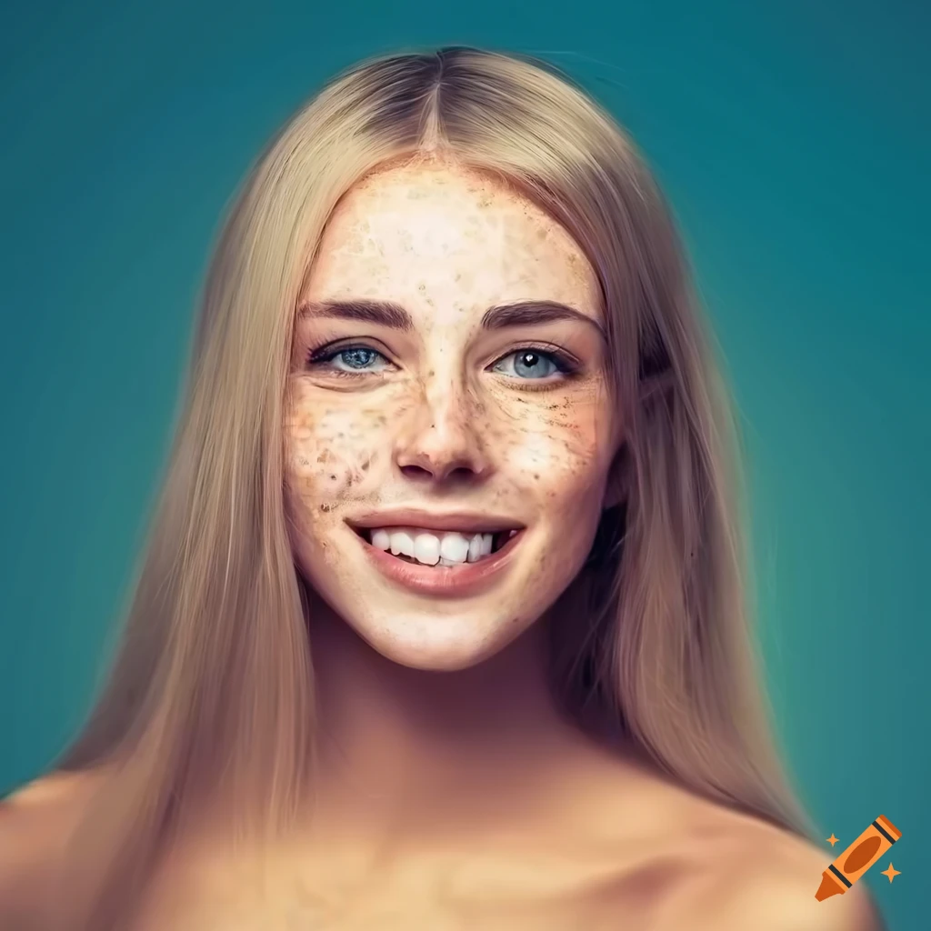 Beautiful Young Woman Delicate Freckles Shy Smile Indoors Plain