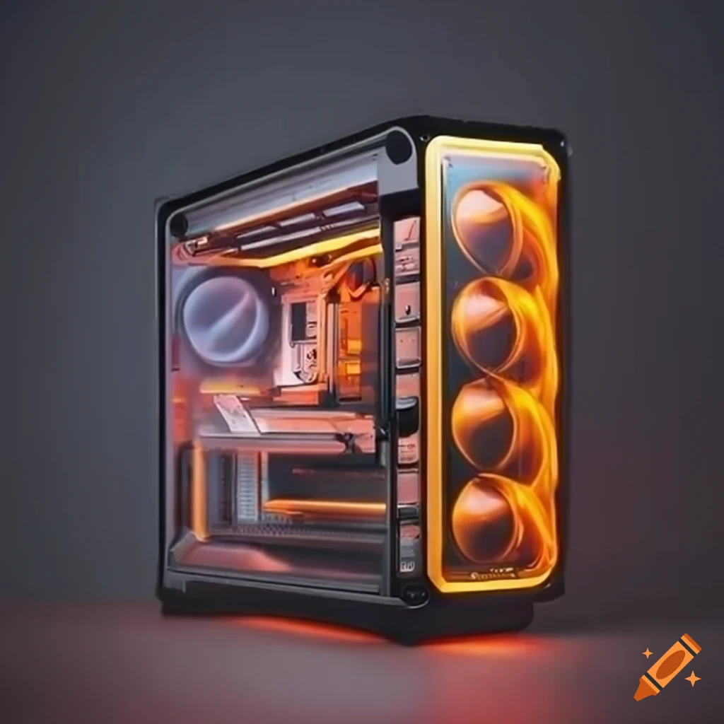 A powerful gaming orange computer from pcmod