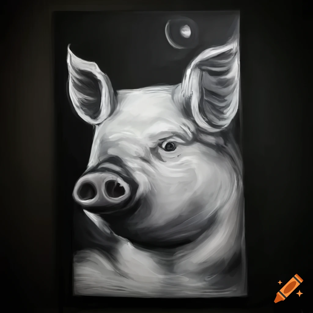 A beautiful pig howls to a dark moon with a castle on it on Craiyon