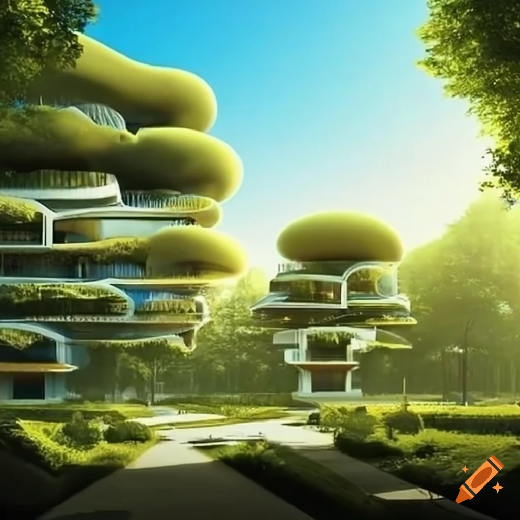 Futuristic suburb, beautiful trees, green open spaces on Craiyon