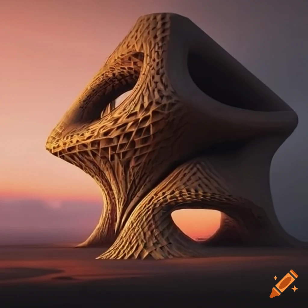 Twisted organic and polygonal home structure in a dystopian world