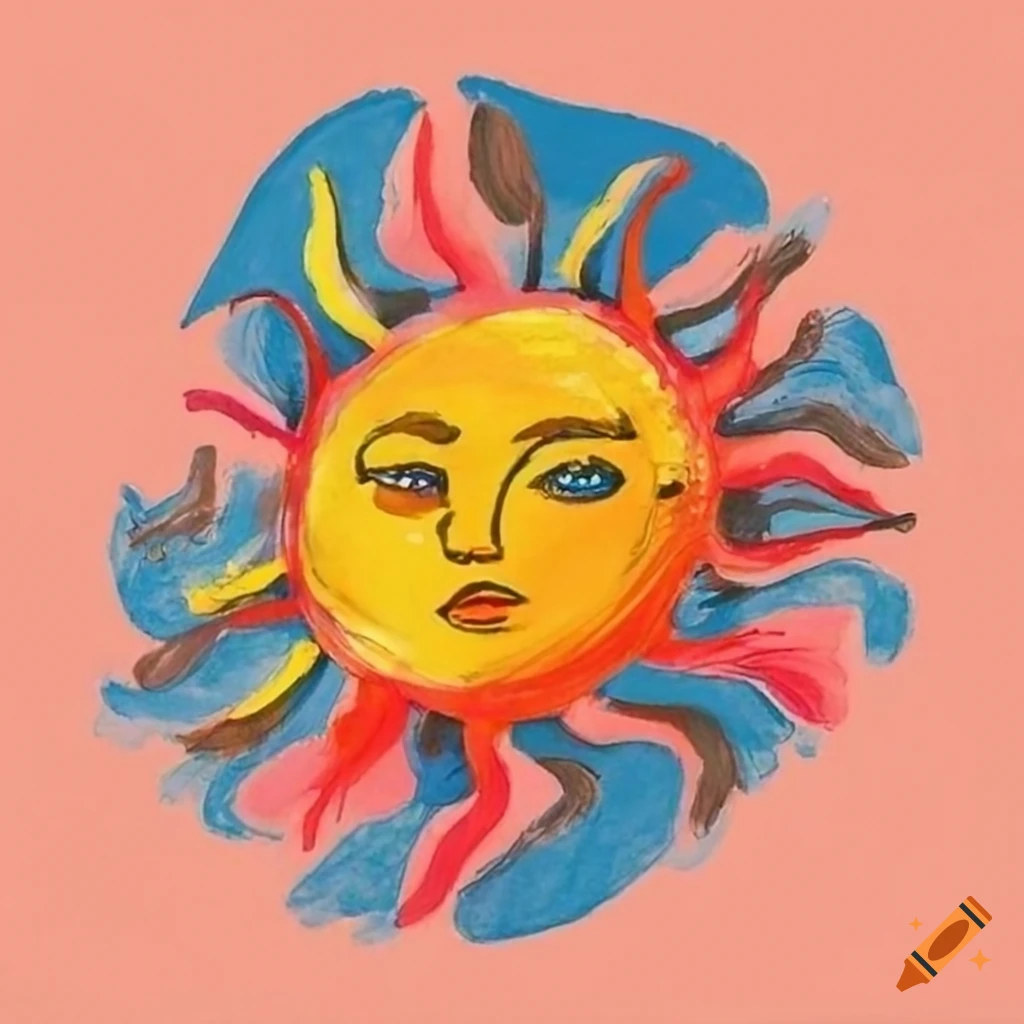 Sun in style of botanical drawing as child drawing