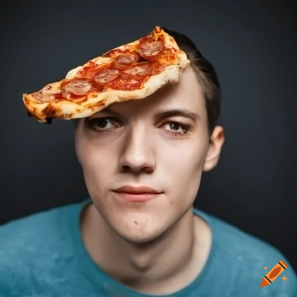 Realistic front-facing-portrait of a proud-young-man wearing a slice-of ...