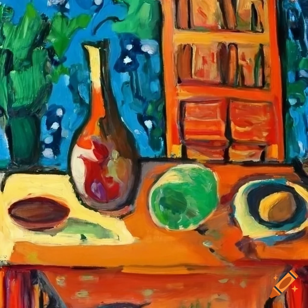 A still life painting in fauvism style depicting a vietnamese table