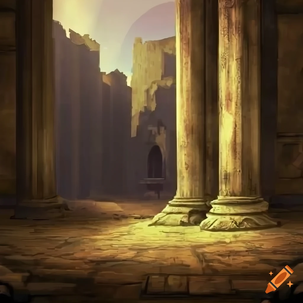 Antique ruins background for 2d rpg video games outside white column ...