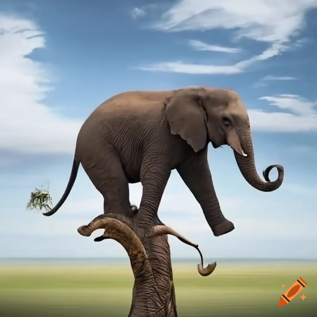 An elefant trying to climb a tree