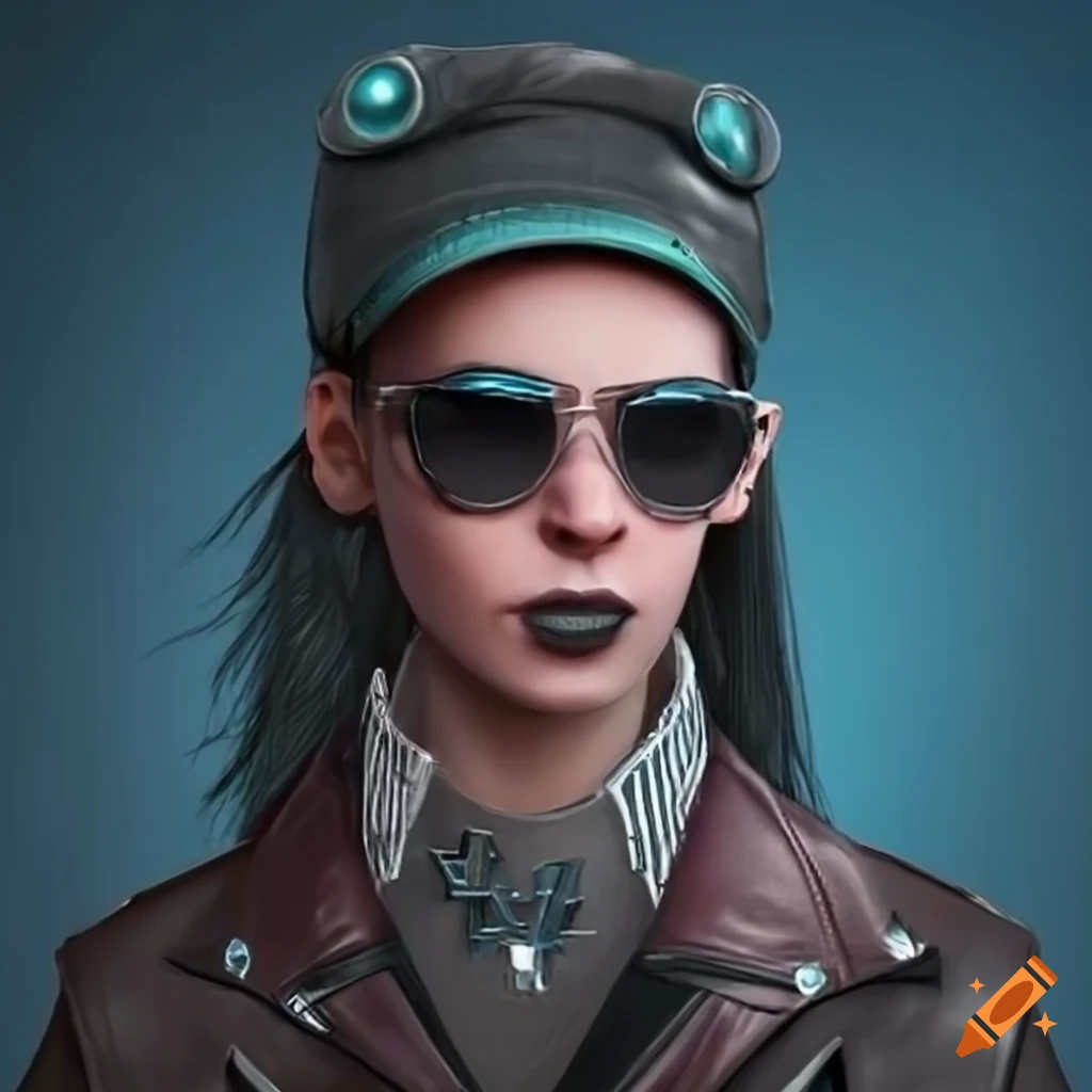Realistic fierce cyberpunk woman wearing a backwards baseball cap ...
