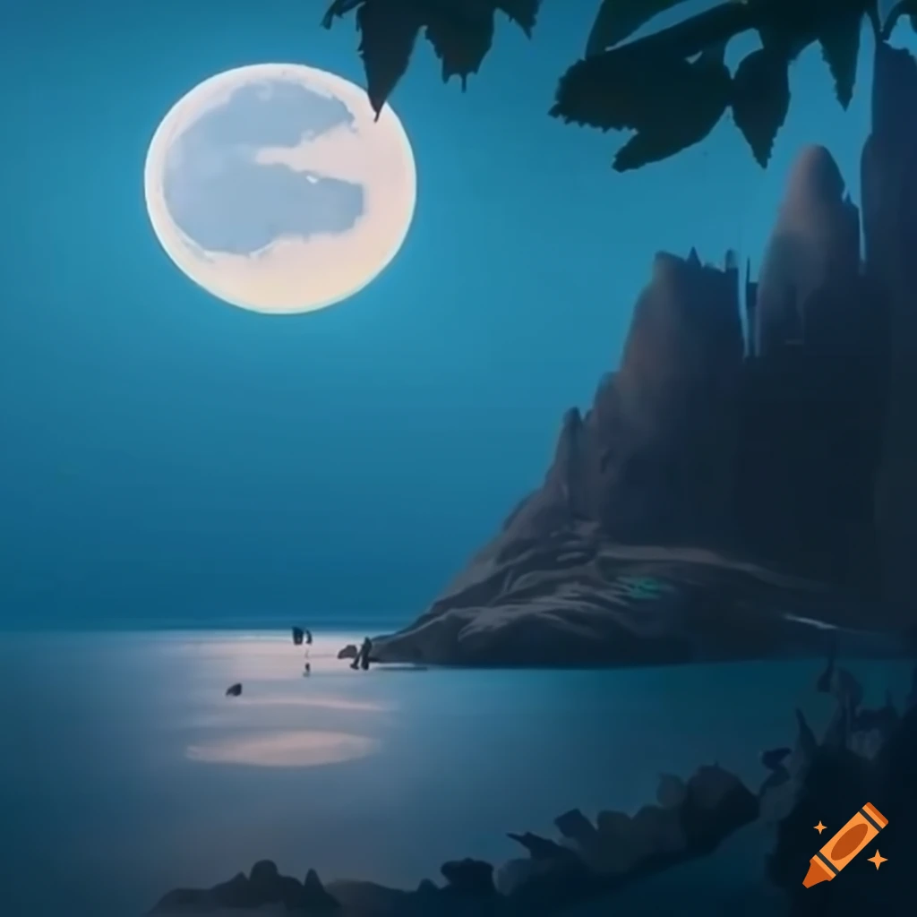 Moonlight bay in studio ghibli style on Craiyon