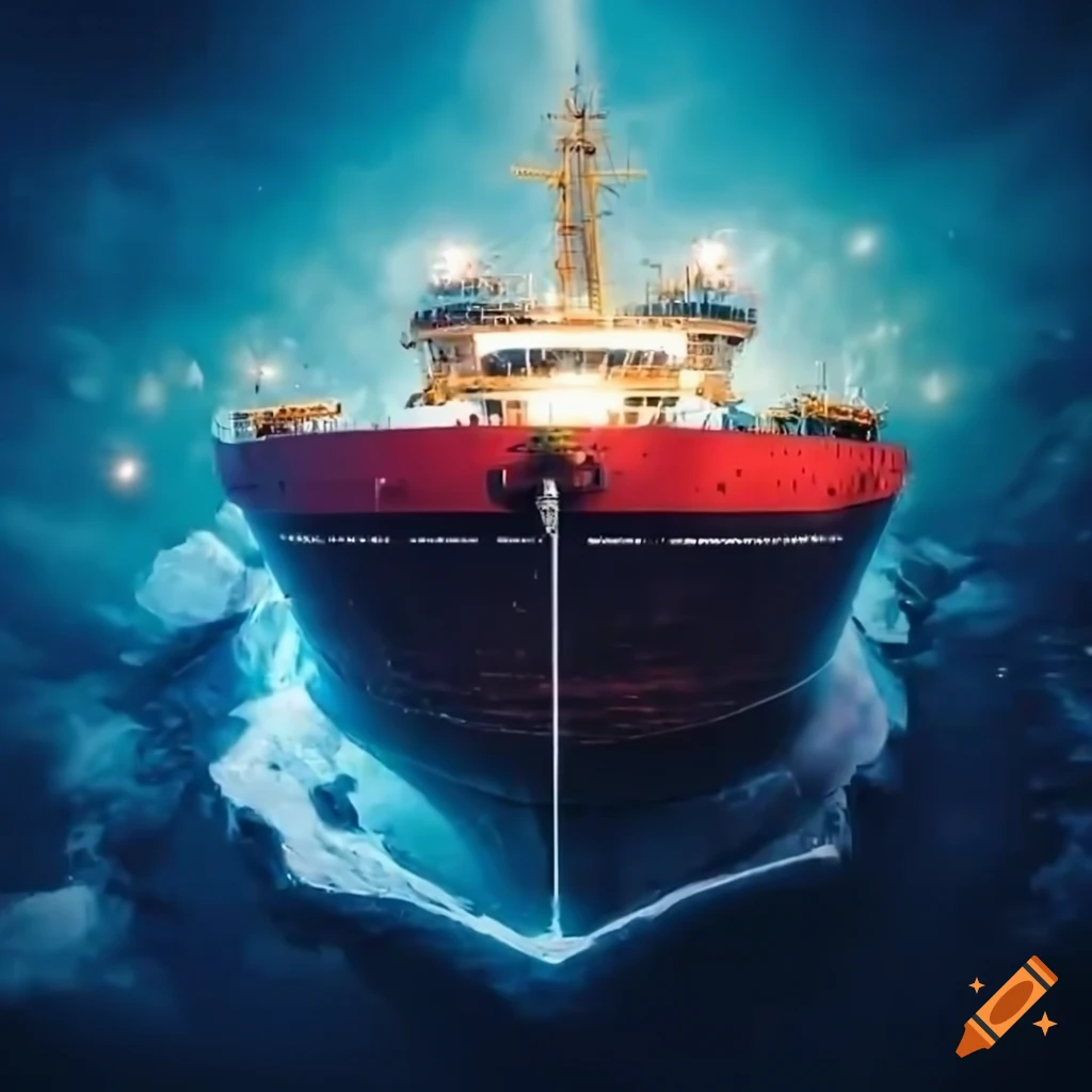 Icebreaker in space, mast, satellite dishes,ship repair, sun light ...