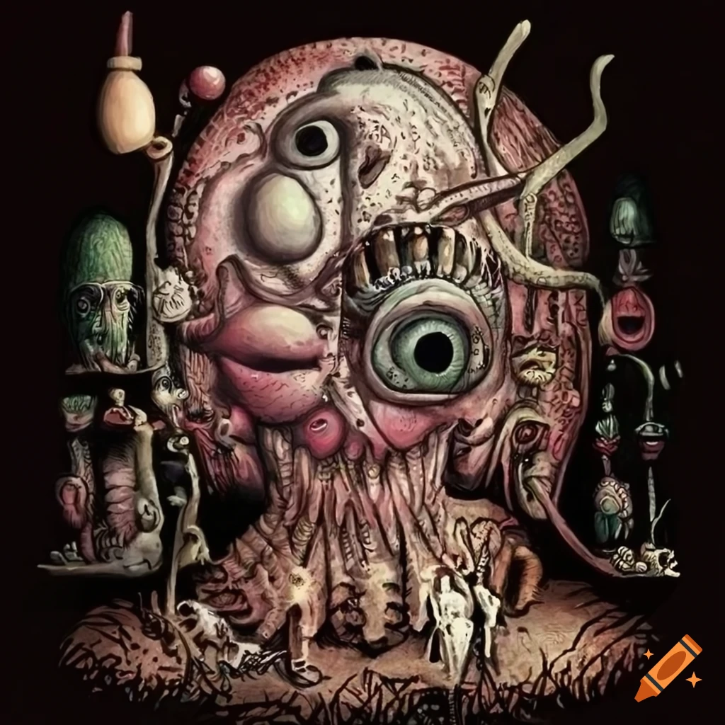 Joe fenton drawing scene decor microcosme many creatures surrealist ...