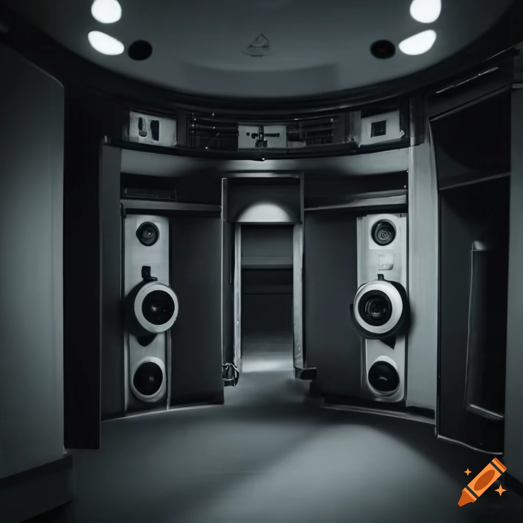 Dalek control room outside interrogation room dark wide shot minimalist ...