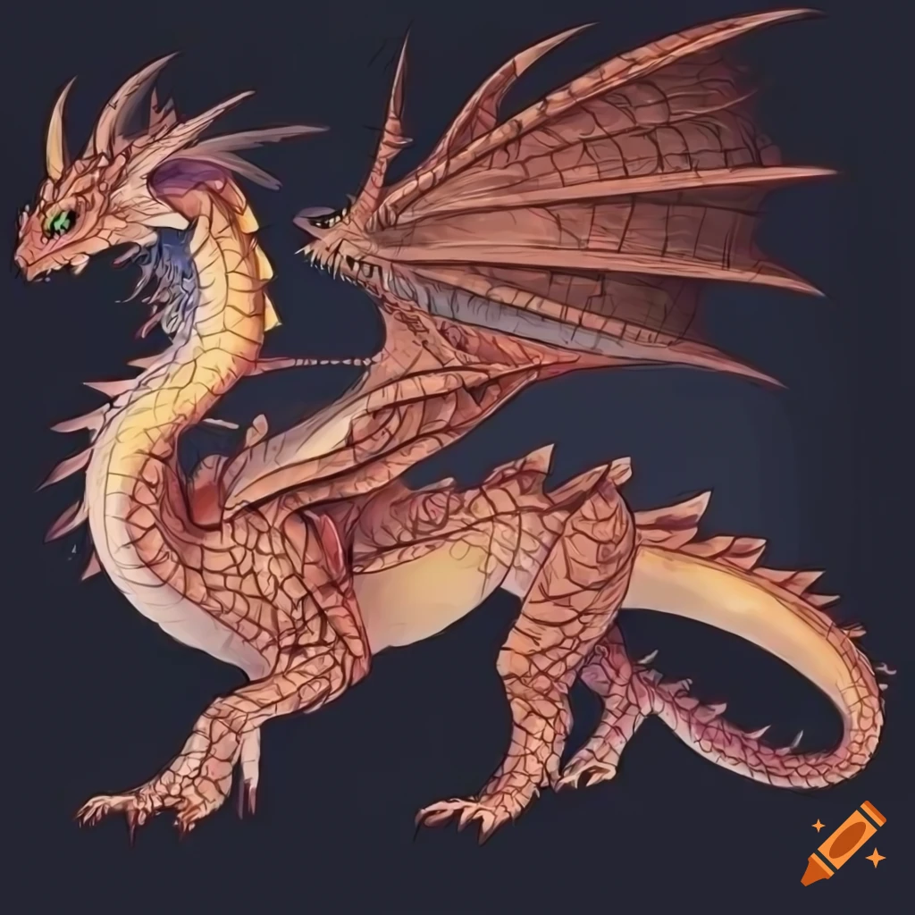 Concept designs of a dragon. Full dragon body. Dragon has four legs and ...