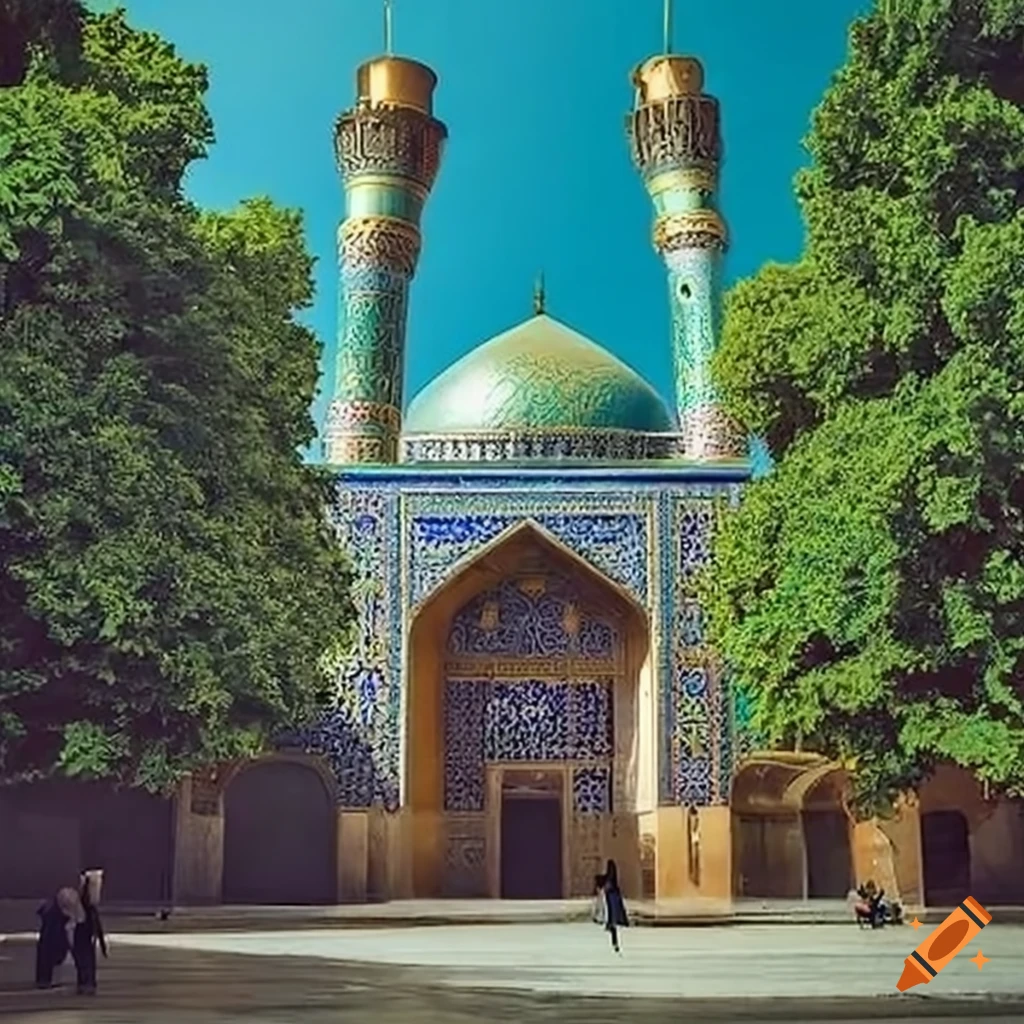 A shiaa mosque, mosque is earthy and emerald, many trees on Craiyon